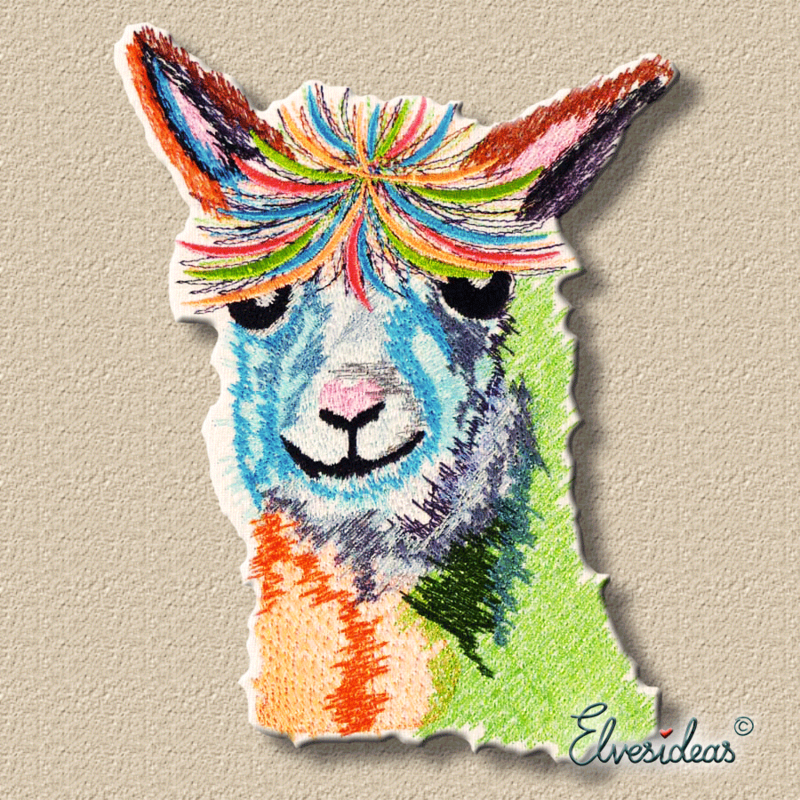 Colorful hippie lama - Machine embroidery design art