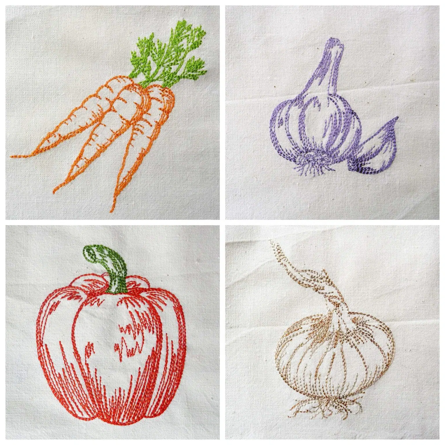 carrots, onions, garlic and peppers - nice Machine Embroidery
